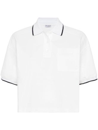 Brunello Cucinelli polo crop &agrave; bords contrastants - Blanc