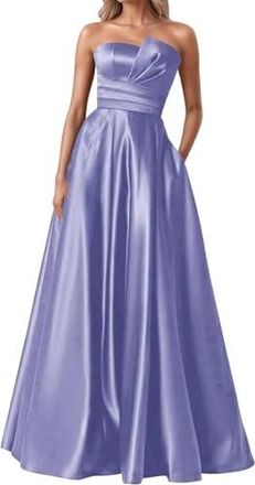 Generic Robe de bal longue sans bretelles en satin pour femme - Robe de soir&eacute;e formelle sans manches, lavande, 54 Grande taille