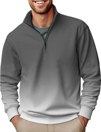 Generic Pull à col rond pour homme, printemps, automne, hiver, col montant dégradé, demi-fermeture éclair, ample, manches longues, sans capuche, pull dhiver, 