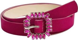 Generic Ceinture vintage carrée en cuir synthétique avec boucle en strass pour femme, 104, 110