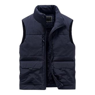 Generic Gilet matelass&eacute; l&eacute;ger doubl&eacute; en polaire pour homme Col montant Veste utilitaire sans manches avec fermeture &eacute;clair, noir fonc&eacute;, XXL