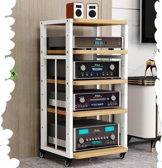 Generic HiFi-Rack, AV-Medienst&auml;nder Mit Rollen, 3/4/5-stufiger Audio-Video-Regal Verst&auml;rker Rack, Holz-Stereoschrank, Verstellbare Regale, CD-Player-St&auml;nder F