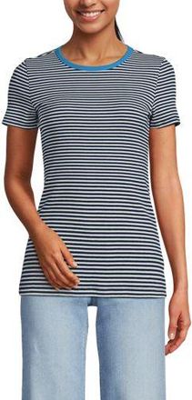 Lands End Feinripp-Shirt mit Rundhalsausschnitt und kurzen Ärmeln, Damen, Größe:32-34 regular, Blau, Baumwolle/Elasthan, by Lands End