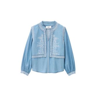 BA&SH Femme, Blouses et Chemises, Bleu, Taille: 36 FR Chemise en Chambray avec Effet Gilet Trompe-loeil