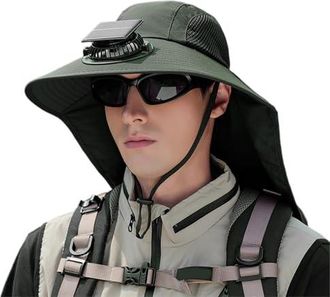 Generico Chapeau de soleil avec ventilateur solaire pour homme - Chargeur USB imperméable avec rabat pour randonnée, plage, jardinage