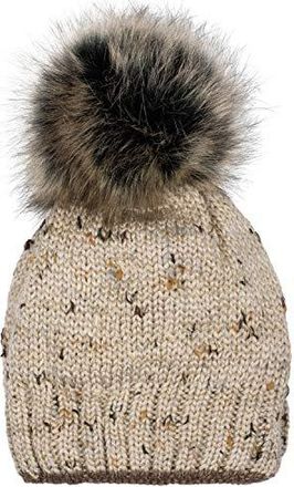 styleBREAKER Bobble Hat en Tricot pour Femmes avec Fil &agrave; Paillettes et Doublure Polaire, Bobble Hat dhiver 04024178, Couleur:Beige