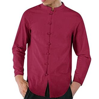 Generic Chemise dentra&icirc;nement en coton et lin pour homme, chemise &agrave; manches longues, noeud chinois, boutonn&eacute;e, plage, yoga, chemises d&eacute;t&eacute; d&eacute;contract&eacute;es, tuniq