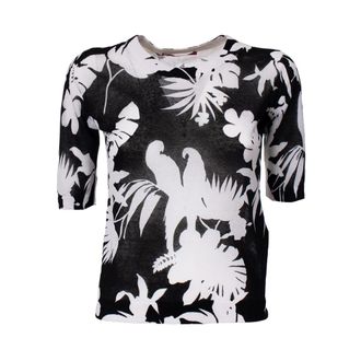 Max Mara Baumwoll-T-Shirt mit Rundhalsausschnitt und Allover-Print - - Knitwear - Damen - Schwarzk - S