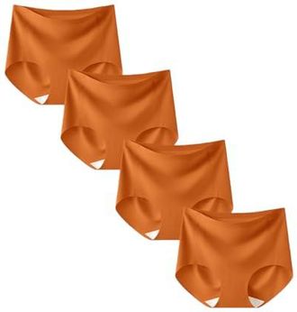 Generic Sous-v&ecirc;tements taille haute sans couture pour femme - Extensible et soyeux - Couverture compl&egrave;te - Sous-v&ecirc;tements invisibles, 4 pi&egrave;ces - Orange, XL