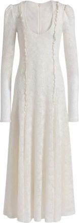 Alberta Ferretti Femme, Robes, Blanc, Taille: 40 FR Robe en laine et dentelle &agrave; manches longues