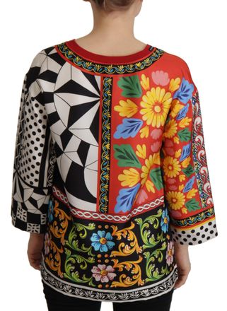 Dolce & Gabbana Womens Multicolor Printed Baroque Loose Long Sleeve Silk Clothing