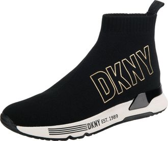 DKNY Damen Nona Sock Slip on Sneaker, Schwarz/Gold, 35.5 EU