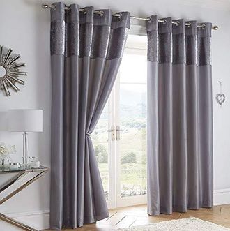 Boulevard Samt Streifen &Ouml;se Ring Top Vorh&auml;nge, voll gef&uuml;ttert, grau, 168 x 229 cm