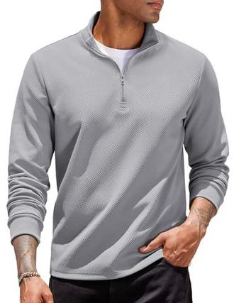 Coofandy Sweat Homme sans Capuche Pull Zipp&eacute; Casual Sweat Shirt Col Camionneur D&eacute;contract&eacute; Sport Coupe Regular Gris Clair M