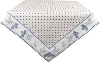 Clayre & Eef Tischdecke 150x150 cm Beige Blau Baumwolle Quadrat Blaubeeren Tischtuch