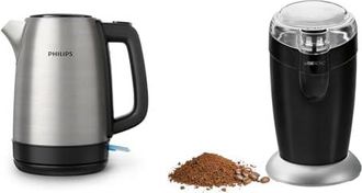 Philips Philips Daily Collection Metall-Wasserkocher-Feder-Deckel & Clatronic elektrische Kaffeemühle