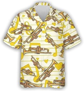 Keephen keephen Instruments de Musique Chemise Hawaiienne Femmes/Hommes Trompette Impression 3D Chemise &agrave; Boutons Tropical Plage Chemise pour &Eacute;t&eacute; Vacances