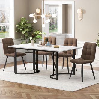 Generic Essgruppe 5-teilig f&uuml;r 4 Personen Rechteckiger Esstisch mit 4 Samt St&uuml;hlen MDF Tischplatte Metallbeine f&uuml;r Esszimmer Wohnzimmer Moderner K&uuml;chentisch S