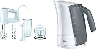 Braun Braun MultiMix 3 HM 3135 Handmixer - Handr&uuml;hrger&auml;t zum Backen & Kochen, inkl. Schneebesen, Knethaken, P&uuml;rierstab, 500 W, Wei&szlig; & Multiquik 3 WK 300 |1,