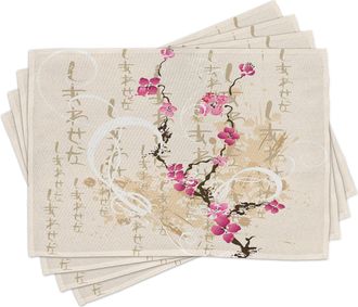 Abakuhaus Kirschblüte Platzmatten, Letters Sakura Blumen, Waschbare Stoff Esszimmer Küche Tischdekorations Digitaldruck, Champagnerrosa