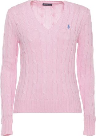 Ralph Lauren Femme, Pulls, Rose, Taille: 38 FR Pull en maille torsad&eacute;e &agrave; col en V