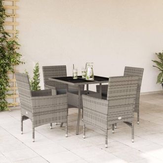 vidaXL 5-tlg. Garten-Essgruppe mit Kissen Grau Poly Rattan und Glas - Vidaxl