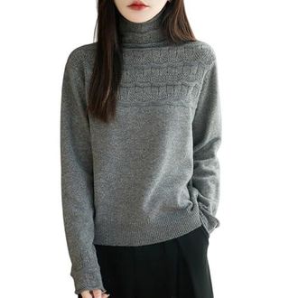 Generic Pull Femme Pull en Laine M&eacute;rinos &Agrave; Col Roul&eacute; Ajour&eacute; pour Femme Manches Longues Gris Taille XXL Id&eacute;al pour LAutomne Et lhiver &Eacute;l&eacute;gant Et D&eacute;contract&eacute; Pa