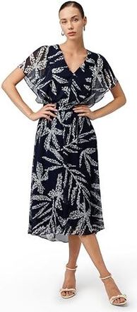 DKNY V-Neck Flutter Sleeve Dress Robe, Bleu Marine/Ivoire, 38 Femmes