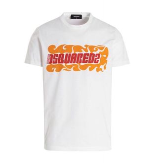 Dsquared2 Wei&szlig;es T-shirt Mit Flammenlogo