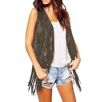 Generic Gilet sans Manche Femme Gilet Femme D&eacute;contract&eacute; Quotidien Ville Style Boh&egrave;me Pompons - Veste sans Manches Inspir&eacute;e des Seventies