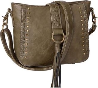 Generic Petit sac à bandoulière en cuir vintage pour femme, sac à main croisé, Kaki 12464, Vintage