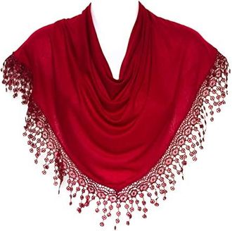 Hat To Socks Foulard Triangulaire avec Bande de Dentelles aux Fuseaux à Franges, pour les Femmes (Bourgogne)