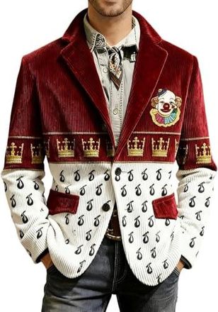 Generic Veste en velours c&ocirc;tel&eacute; pour homme - Imprim&eacute; multicolore - Costume de carnaval avec motif de ville - Veste en velours c&ocirc;tel&eacute; moderne - Blazer de loisi