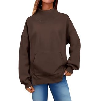 Generic Sweatshirts pour femmes, sweatshirts pour femmes, couleur unie, haut surdimensionn&eacute;, col rond, manches longues, automne hiver, d&eacute;contract&eacute;, confortabl