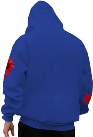 Generic Sweat &agrave; capuche dHalloween pour homme, pull &agrave; capuche avec empreintes de main de sang dHalloween | Pull tendance pour les vacances, bleu, XXL