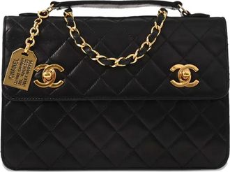 Chanel 1990 gesteppte Schultertasche mit Kettenriemen - Schwarz