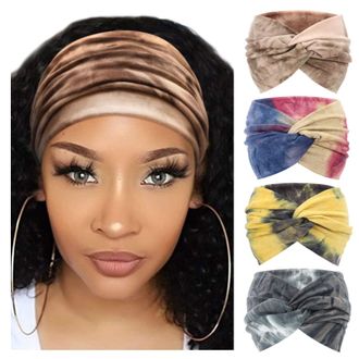 Dreshow 4 St&uuml;ck Damen Stirnband Elastische Weiche Stirnb&auml;nder Kopfband Haarband Kopf Wickeln Niedlich Haarschmuck f&uuml;r Alltag Yoga Sport Fitness