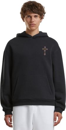 Mister Tee Herren Heavenly Prayers Fluffy Hoody - Loose Fit Kapuzenpullover mit Kreuz- und Engelsmotiv im Streetwear-Stil, Schwarz, XXL