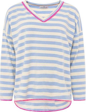 Zwillingsherz Sweatshirt Neon Streifen offene Kanten f&uuml;r Used-Look, One-Size, Kontrastnaht, V-Neck