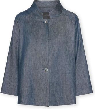 Elena Miro Femme, Vestes, Bleu, Taille: 48 FR Veste ample en lin effet denim