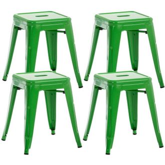 Clp Lot de 4 tabourets bas au style industriel Armin en m&eacute;tal Vert