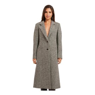 HUGO BOSS Mantel aus Wollmischgewebe mit Fischgr&auml;tmuster - - Coats - Damen - Grau - XS