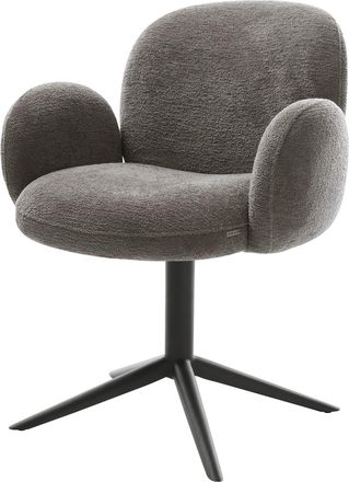 DELIFE Esszimmerstuhl Nube-Flex mit Armlehnen Fu&szlig;kreuz Schwarz Boucl&eacute; Soft Schlamm 360&deg; drehbar Wippfunktion Taschenfederkern