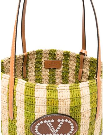 Valentino Garavani Striped Straw Tote Bag - Green