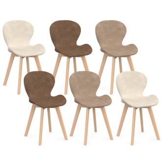 IDMarket Set Di 6 Sedie Robine In Tessuto Cinigliato Misto Color Tortora X2, Beige X2, Marrone X2