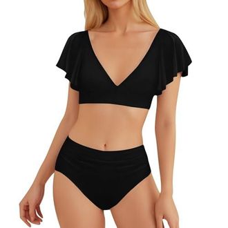 Generic Maillot de Bain Femme Bikini Sexy Maillot de Bain Bikini Femmes &Eacute;l&eacute;gant, Taille Haute Unicolore, Peplum, Id&eacute;al pour Les Vacances d&Eacute;t&eacute;