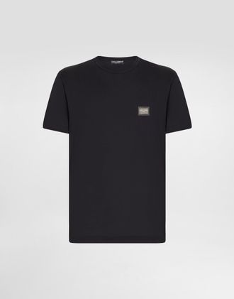 Dolce & Gabbana Cotton T-shirt With Branded Tag - Mann T-shirts Und Polos Blau 54
