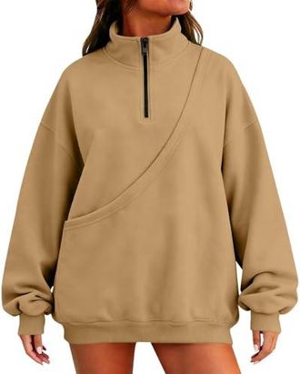 Generic Sweat à capuche avec poche kangourou pour femme - Manches longues - Uni - Grande poche kangourou - Pull décontracté - Coupe ample, Marron D., L