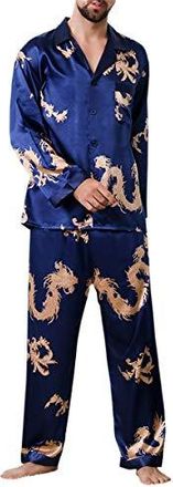 AlltheMen Homme Ensemble de Pyjama Long, Vêtement de Nuit Confortable à Motif Imprimé, 2Pcs Sleepwear Haut et Bas Type 3 M