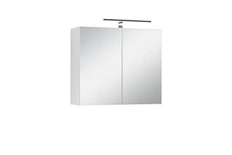 Byliving Spiegelschrank SPREE / Badezimmerschrank mit Spiegel 70 cm breit / matt wei&szlig; / 2 Spiegelt&uuml;ren mit Soft-Close / H&auml;ngeschrank / LED-Beleuchtung, Stecker